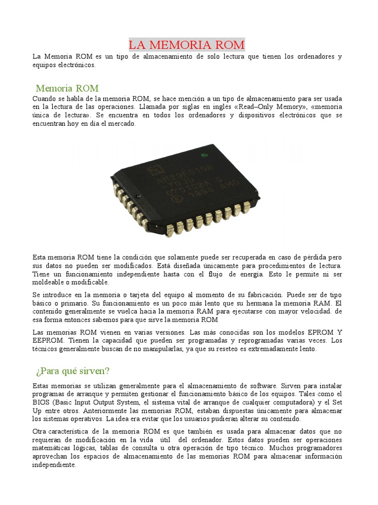 Memoria ROM | PDF | Memoria de sólo lectura | Almacenamiento de datos ...