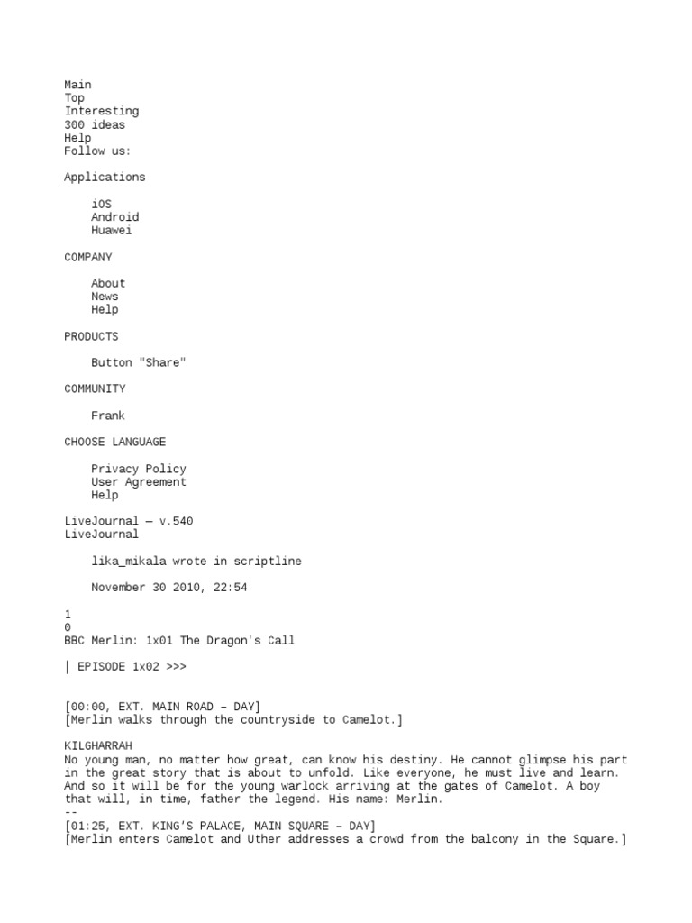 Merlin TV Script | PDF | Morgan Le Fay | Merlin