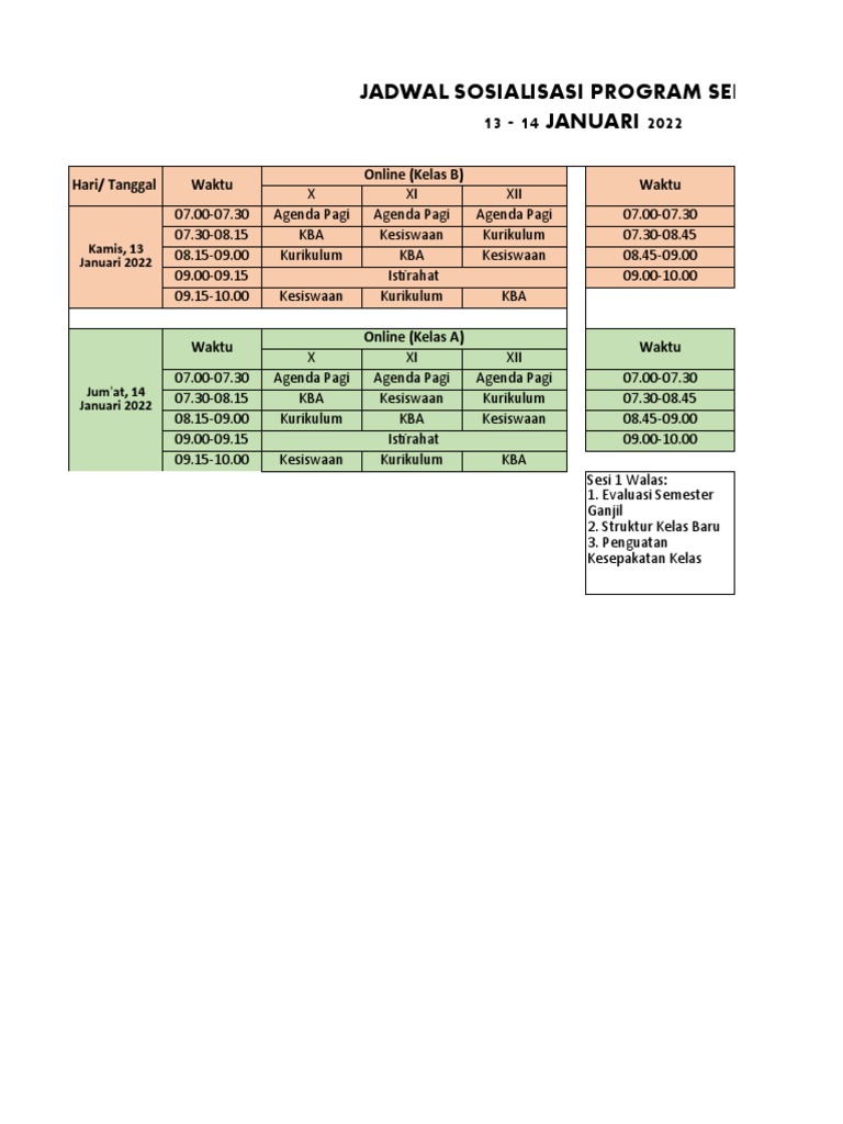 Jadwal Sosialisasi Program Sekolah | PDF