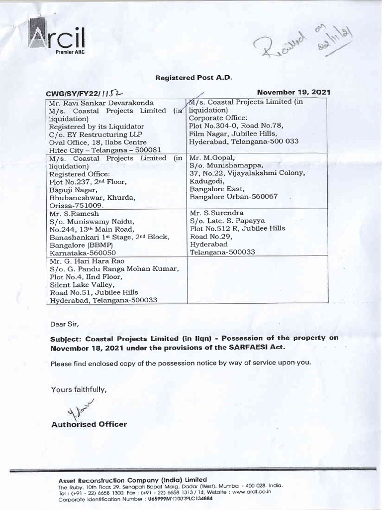 Arcil 191121 | PDF | Security Interest