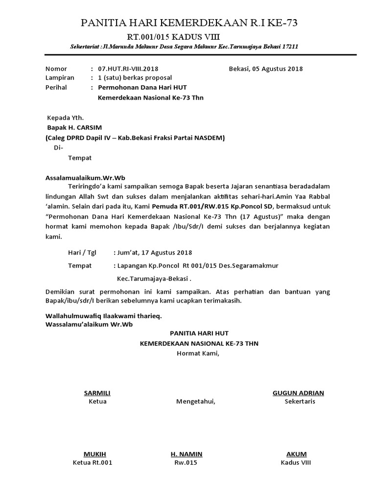 Proposal HUT KEMERDEKAAN RI 17 AGUSTUS Untuk CALEG | PDF