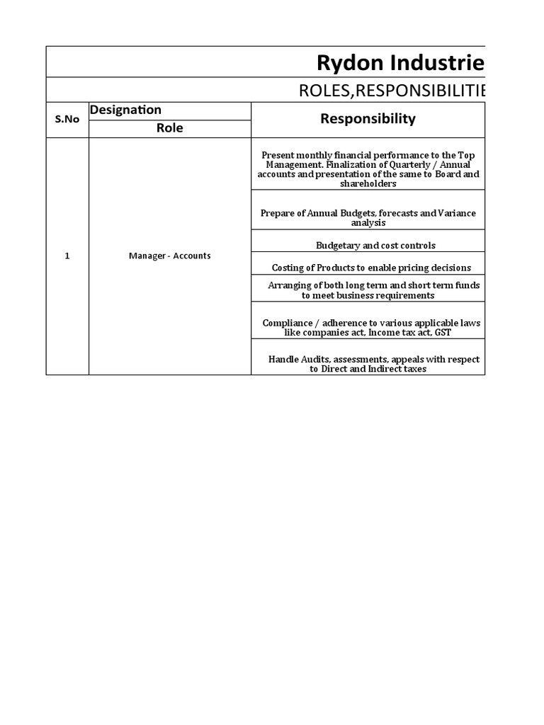 Roles, Responsibilities, Authorities and Accountabilities Matrix | PDF