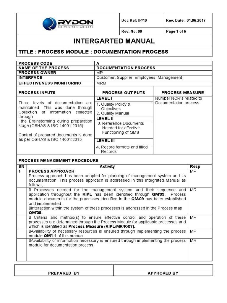 Intergarted Manual: Title: Process Module: Documentation Process | PDF ...