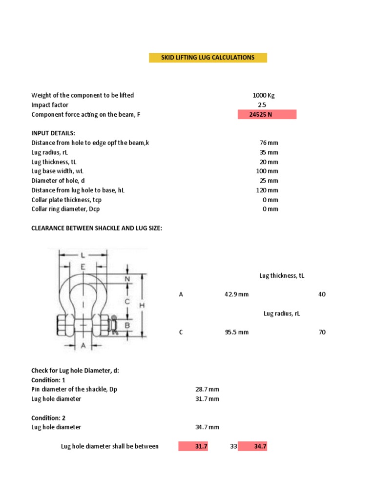 Skid Lifitng Lug Calculations | PDF | Bending | Stress (Mechanics)
