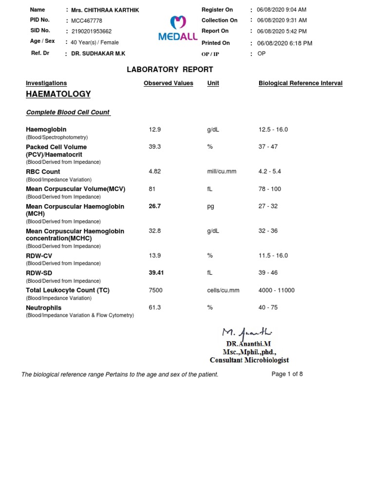 Haematology: Laboratory Report | Download Free PDF | Cholesterol ...