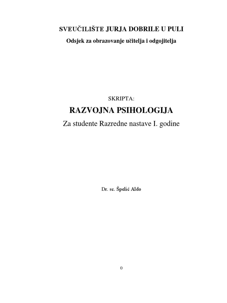 SKRIPTA Razvojna Psihologija | PDF