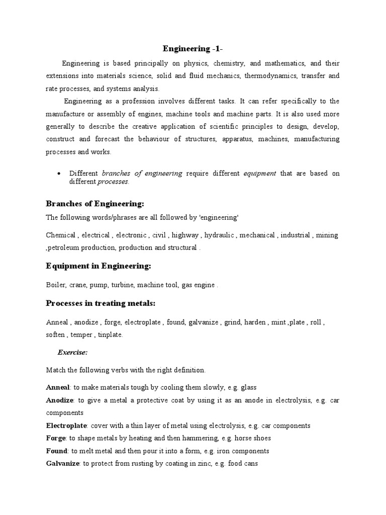 Engineering - 1-: Exercise | PDF | Technology & Engineering