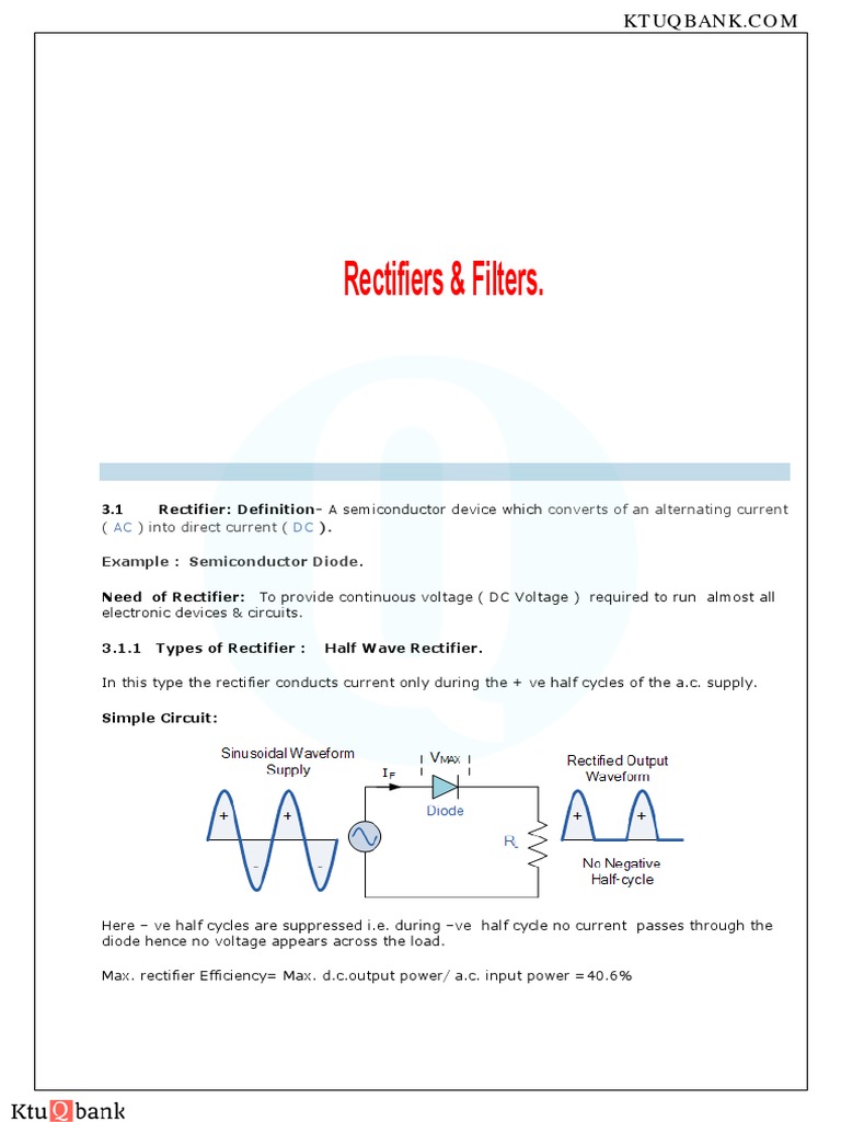 Rectifiers & Filters: Converting AC to DC Power | PDF | Rectifier | Amplifier