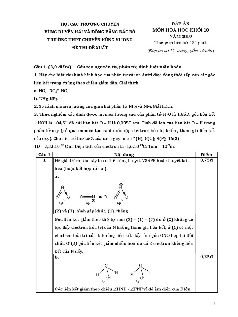 Đáp Án Hóa 10 - CHV | PDF