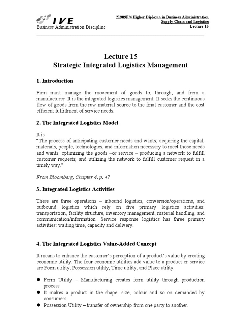 Topic 15 - Strategic Integrated Logistics Management | PDF | Strategic ...