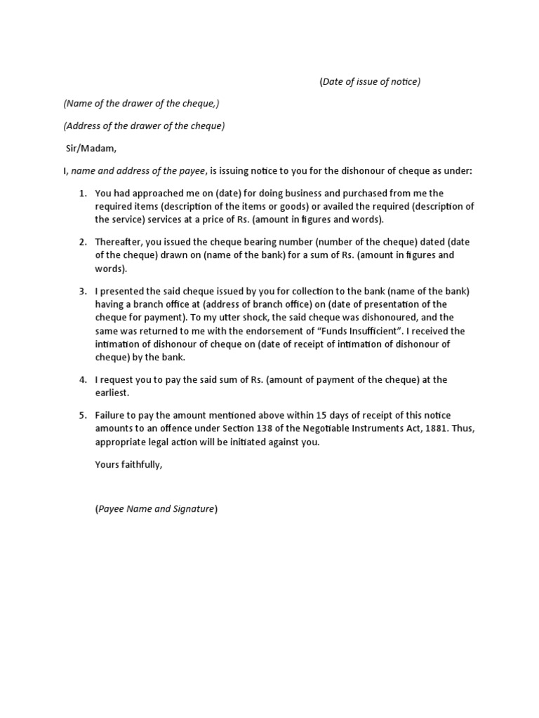 Cheque Bounce Notice Format1 | PDF