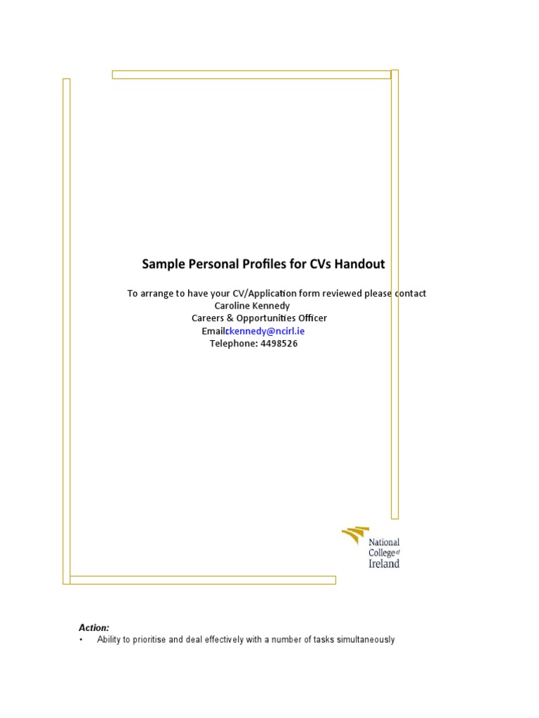 Sample Personal Profiles For CV | PDF | Leadership | Leadership
