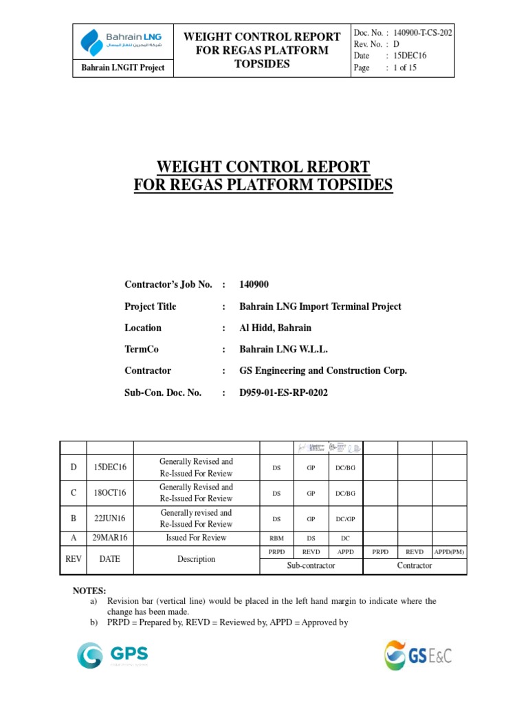 Weight Control Report For Regas Platform Topsides | PDF | Liquefied ...