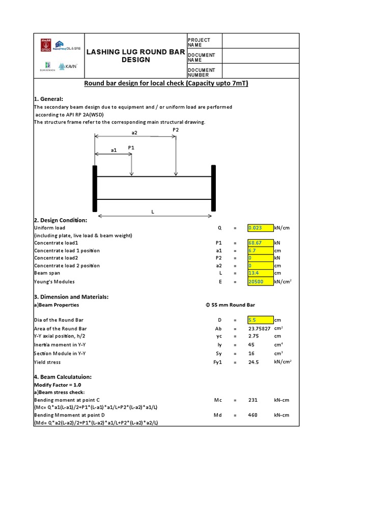 Lashing Lug Round Bar Design: 1. General | PDF | Bending | Beam (Structure)