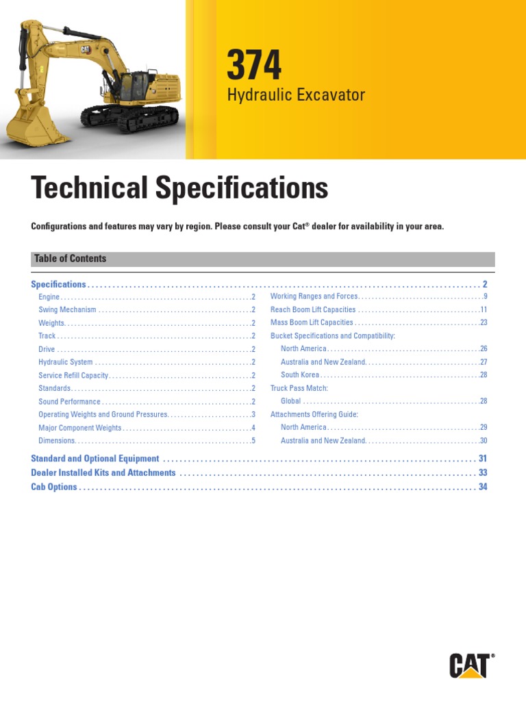 Technical Specifications: Hydraulic Excavator | PDF | Horsepower | Vehicles