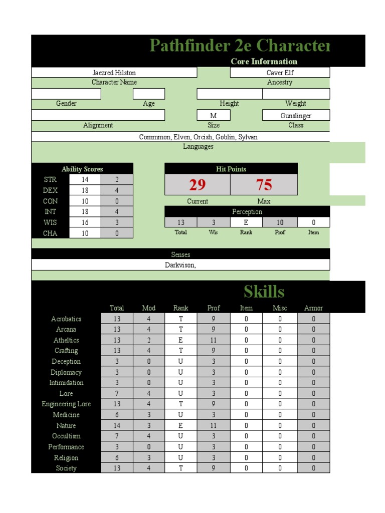 Pathfinder 2e Character Sheet: Core Information | PDF | Alchemy | Armour