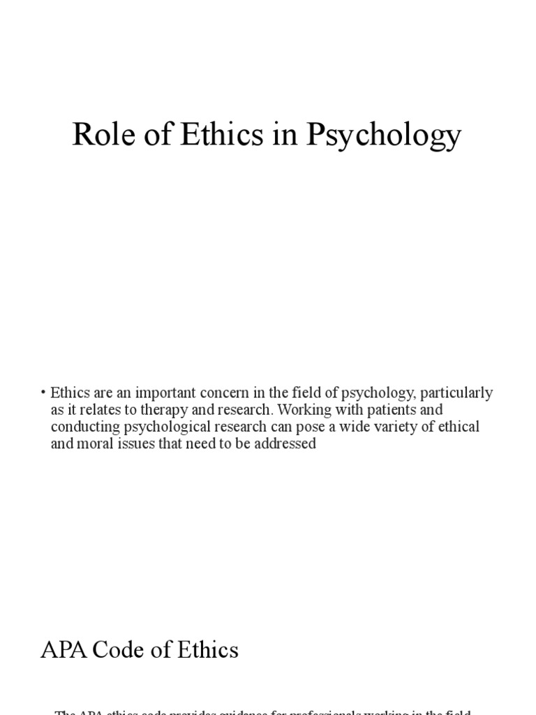 Role of Ethics in Psychology | PDF