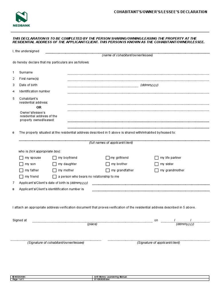 Cohabitants Individual Declaration | PDF | Lease | Common Law