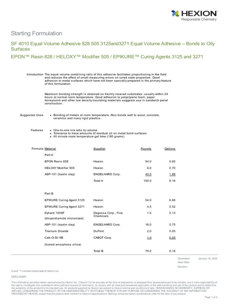 Starting Formulation | PDF | Adhesive | Metals
