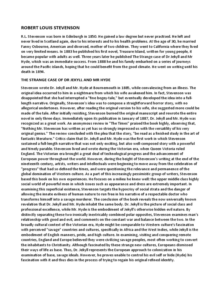 Stevenson, DR Jekyll and MR Hyde | PDF | Strange Case Of Dr Jekyll And ...