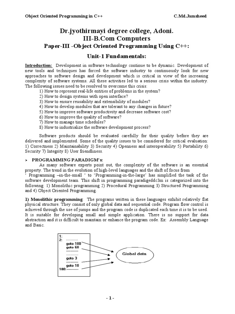 DR - Jyothirmayi Degree College, Adoni.: Paper-III - Object Oriented ...