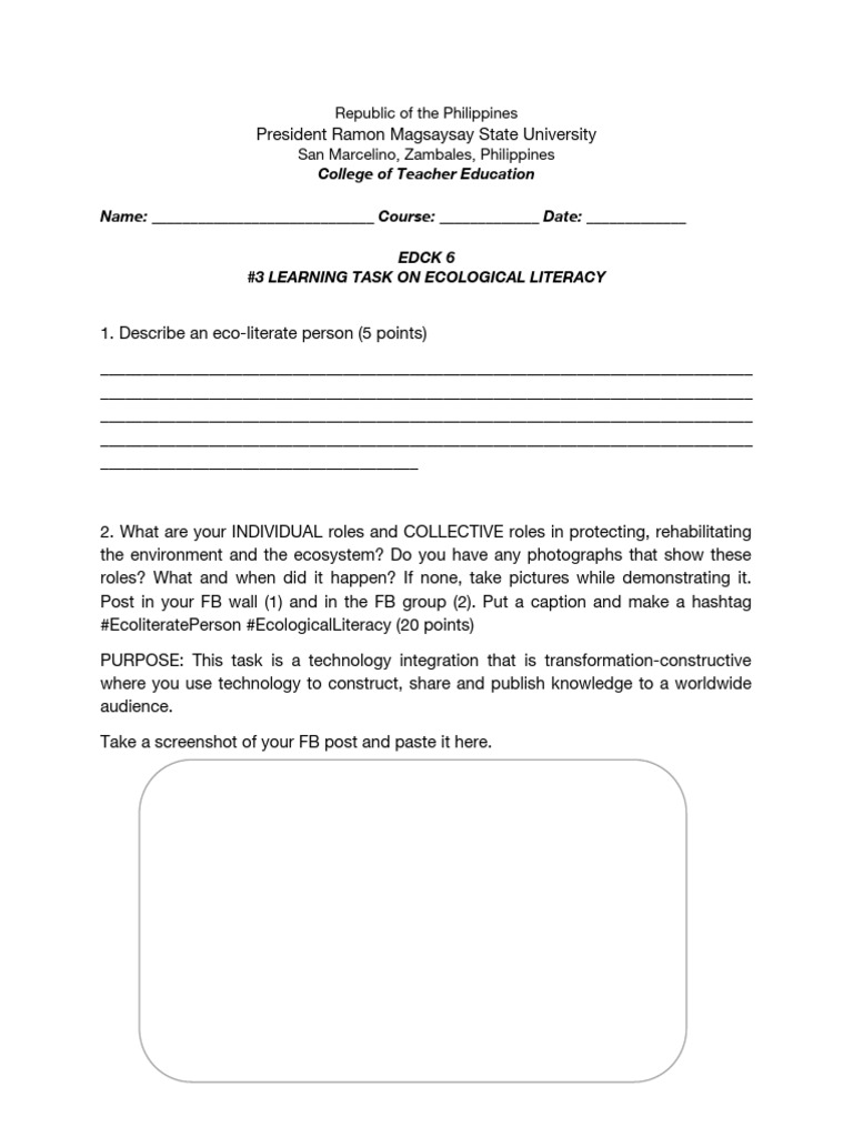 Learning Task On Ecological Literacy | PDF | Waste Management | Waste