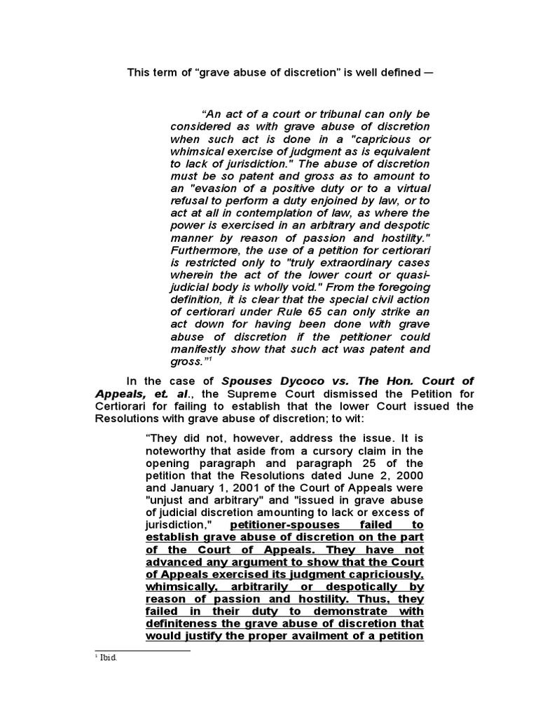 Definition of Grave Abuse of Discretion | PDF | Certiorari | Discretion