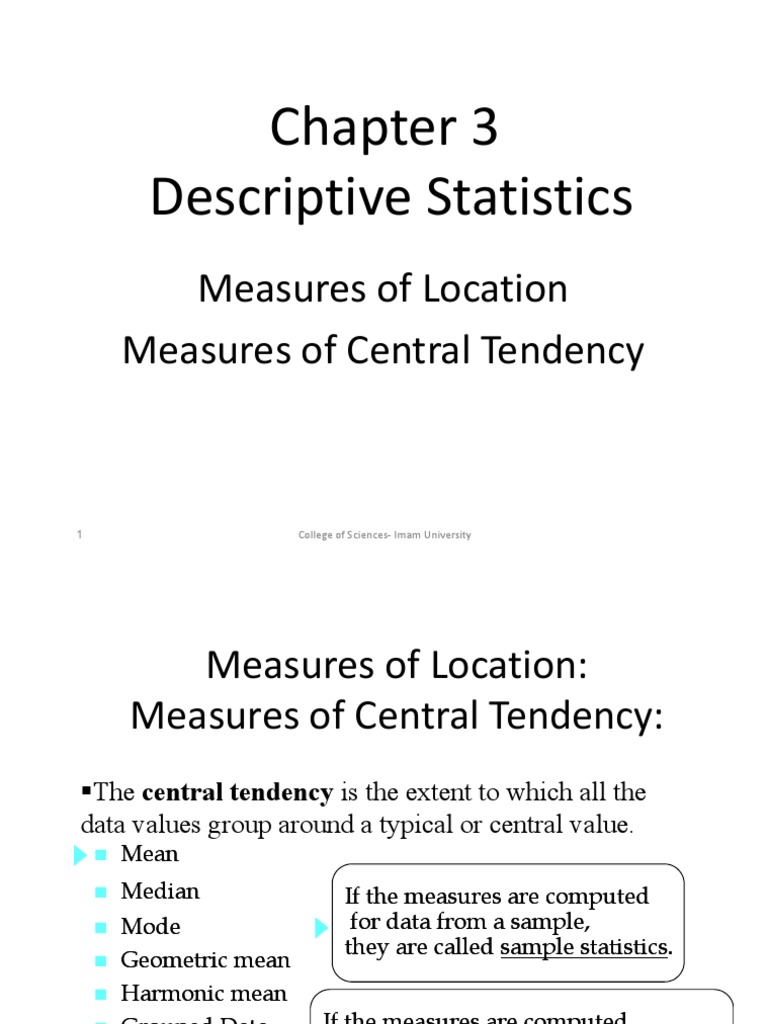 Chapter 3 Measures of Central Tendency | PDF | Mean | Percentile