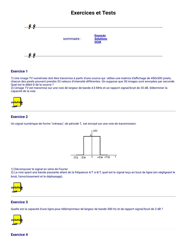 Exercices de Transmission et Codage Numérique | PDF | Multiplexage ...