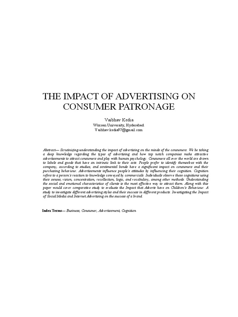 THE IMPACT OF ADVERTISING ON CONSUMER PATRONAGE (Final) | PDF ...