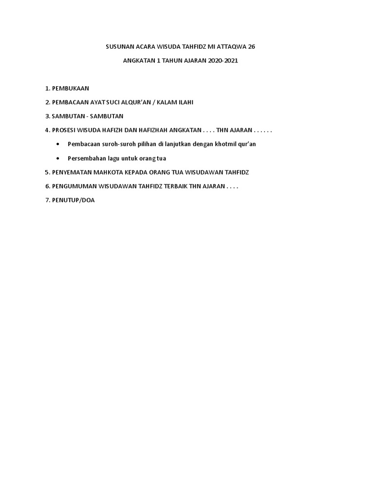 Susunan Acara Wisuda Tahfidz Mi Attaqwa 26 | PDF