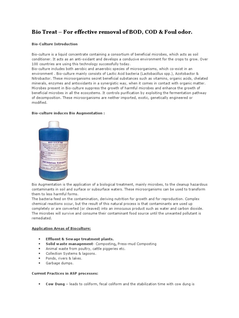 Bio Treat - For Effective Removal of BOD, COD & Foul Odor | PDF ...