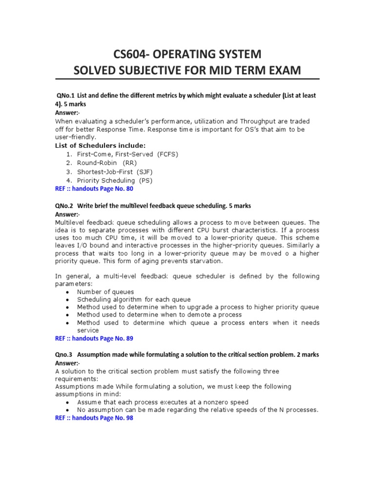 Analysis of Operating System Scheduling Algorithms and Solutions to Critical Section Problems ...