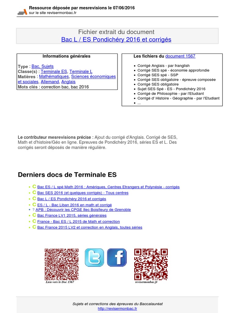 Sujet Philo ES Mesrevisions Doc 1567 | PDF | Academia | Docimologie