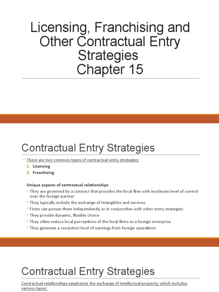 Licensing, Franchising and Other Contractual Entry Strategies - Chapter ...