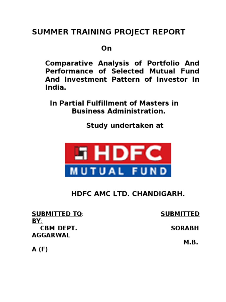 Final Project Report On HDFC Mutual Funds | PDF | Investing | Mutual Funds