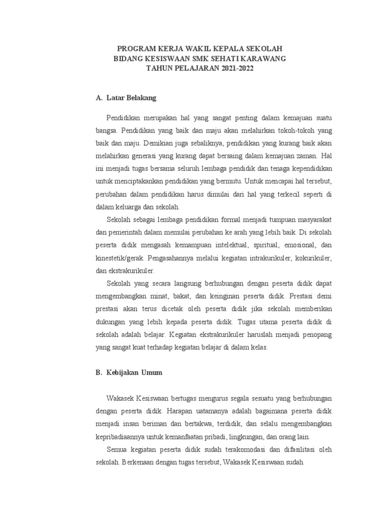 PROGRAM KERJA KESISWAAN 2021 Sehati Karawang-Dikonversi | PDF