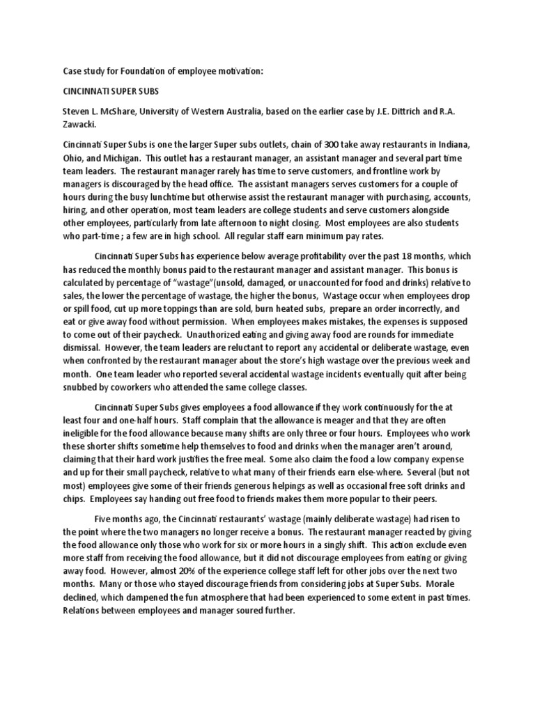 Case Study For Foundation of Employee Motivation | PDF | Restaurants ...