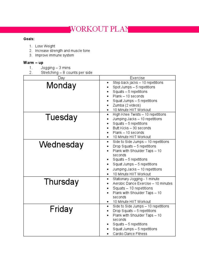 Monday: Workout Plan | PDF | Aerobic Exercise | Body Shape