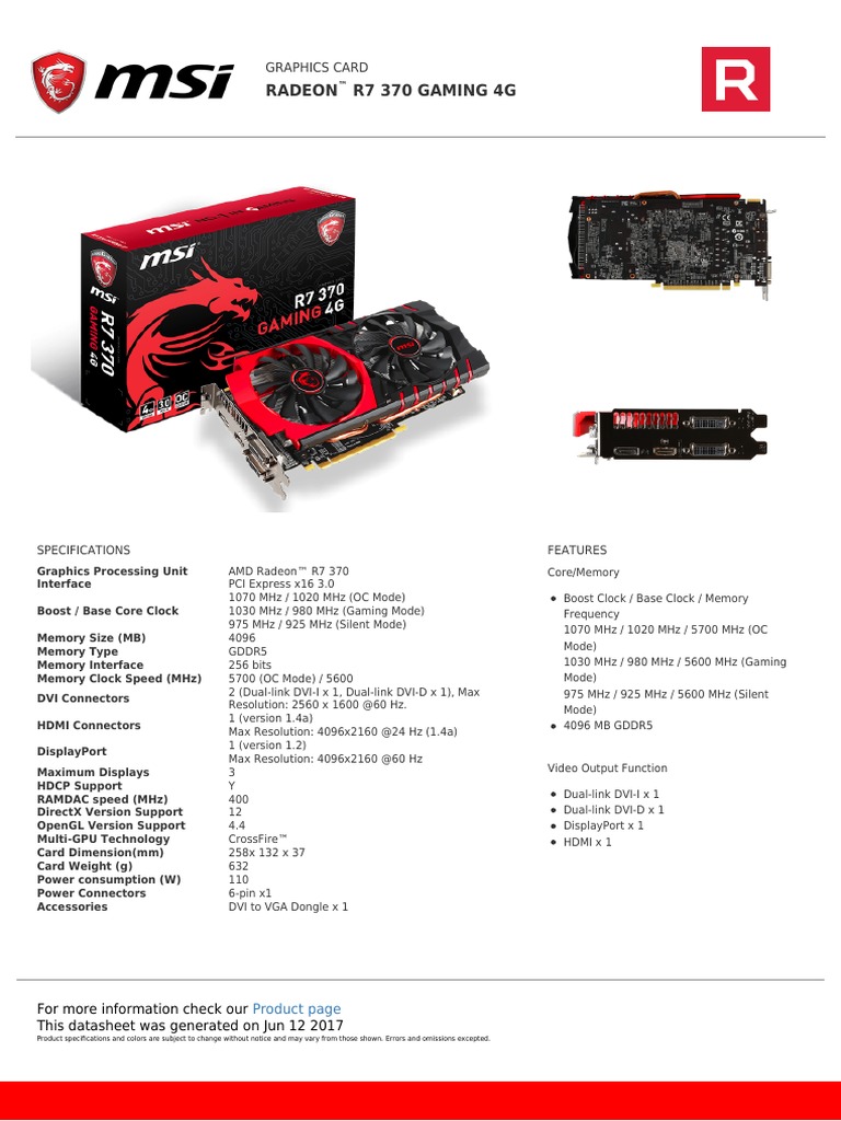 Radeon R7 370 Gaming 4G: Graphics Card | PDF | Video | Electronic ...