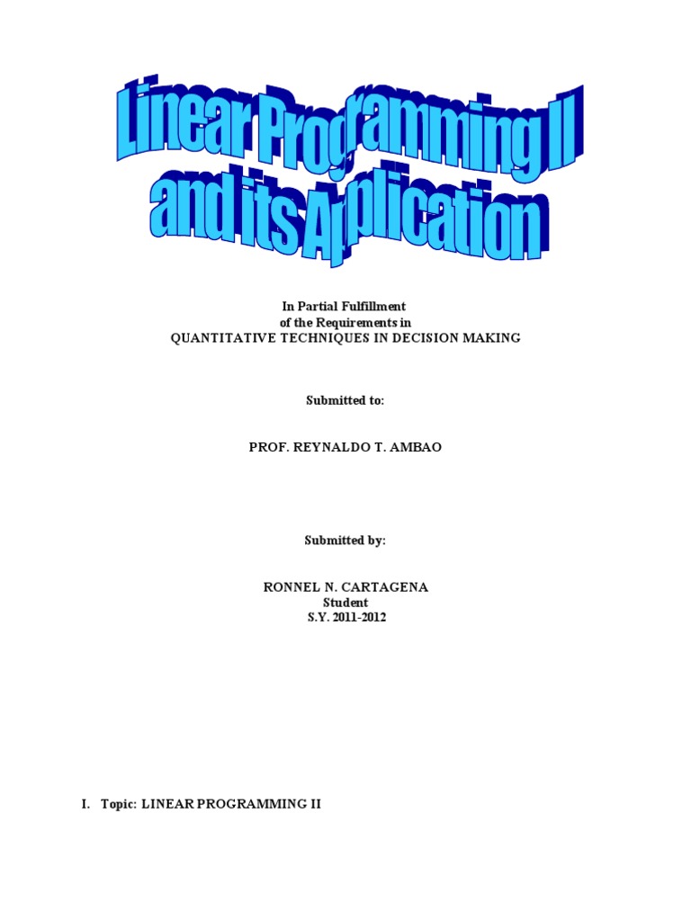 Narrative Report in Linear Programming | PDF | Linear Programming ...