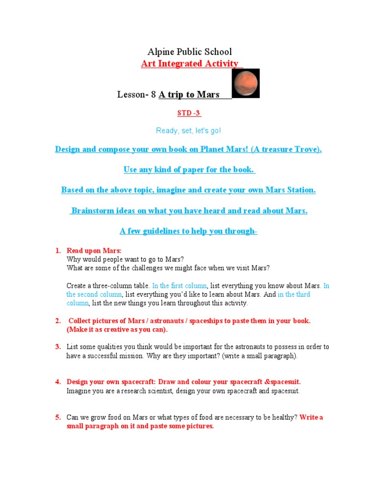 Creative Mars Exploration Activity for Kids | PDF | Art | General Fiction