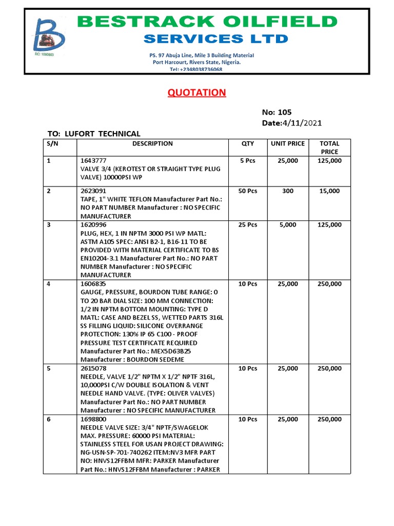 Request Bestrack Lufor 2 | PDF | Valve | Hose