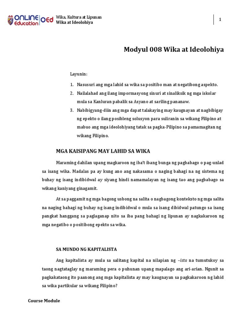 L11 Wika at Ideolohiya - Module | PDF