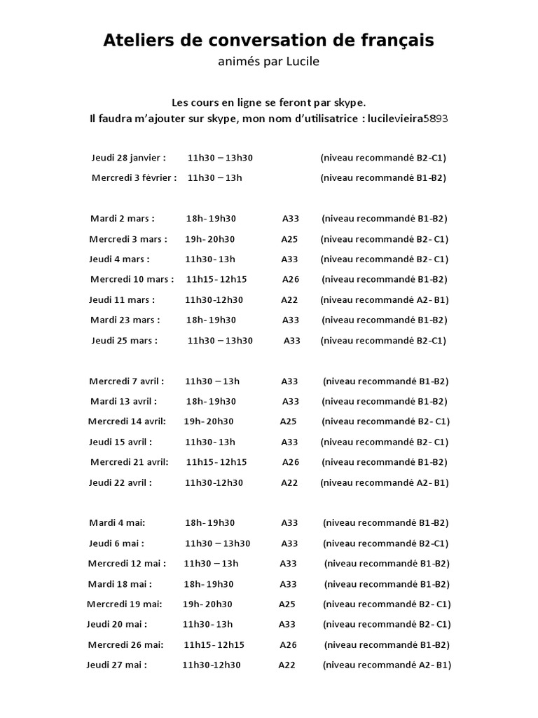 Ateliers de Conversation de Français | PDF
