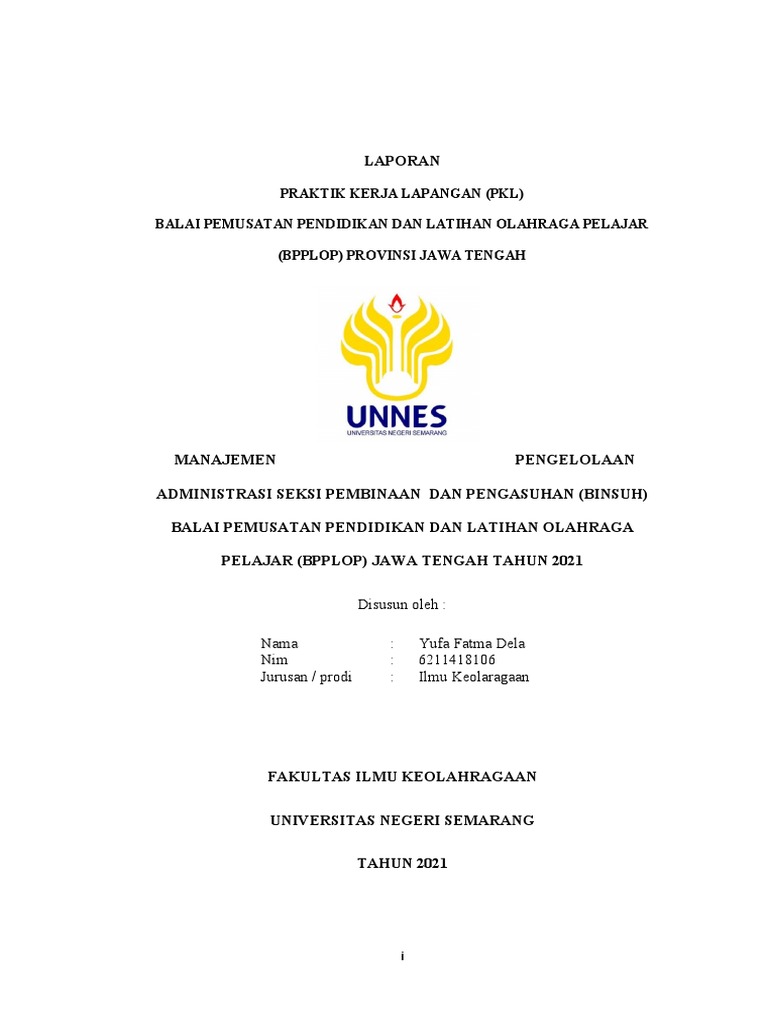 Laporan PKL - Yufa Fatma Dela - Bpplop Jateng | PDF