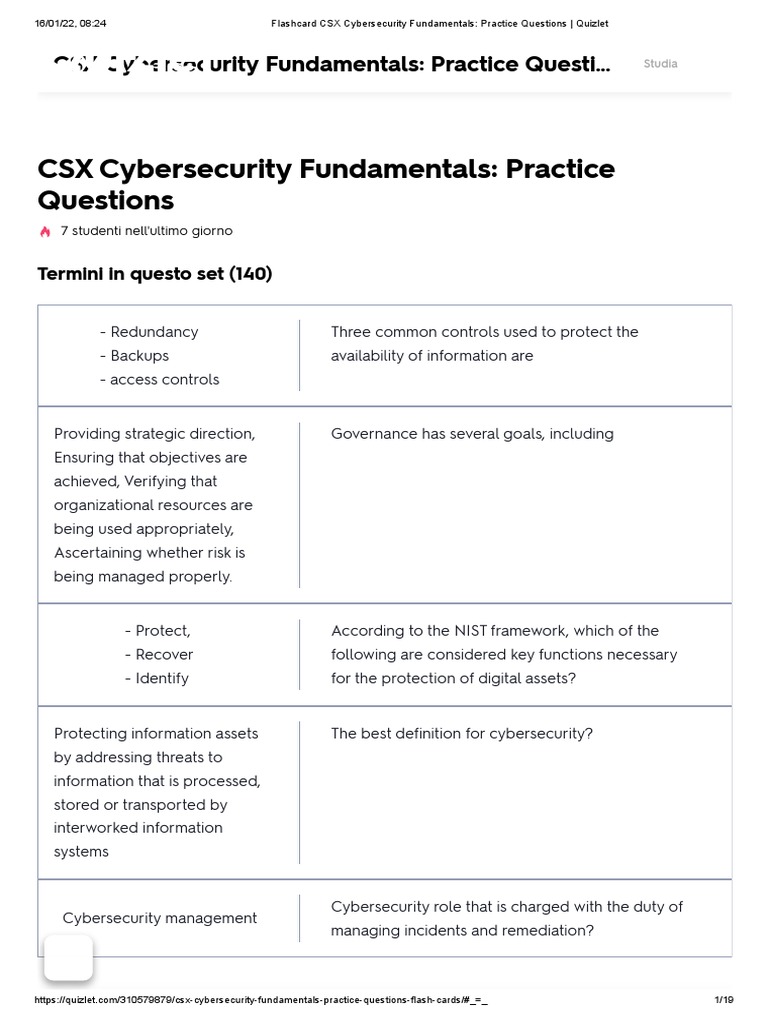 CSX Cybersecurity Fundamentals: Practice Questi.. | Download Free PDF ...