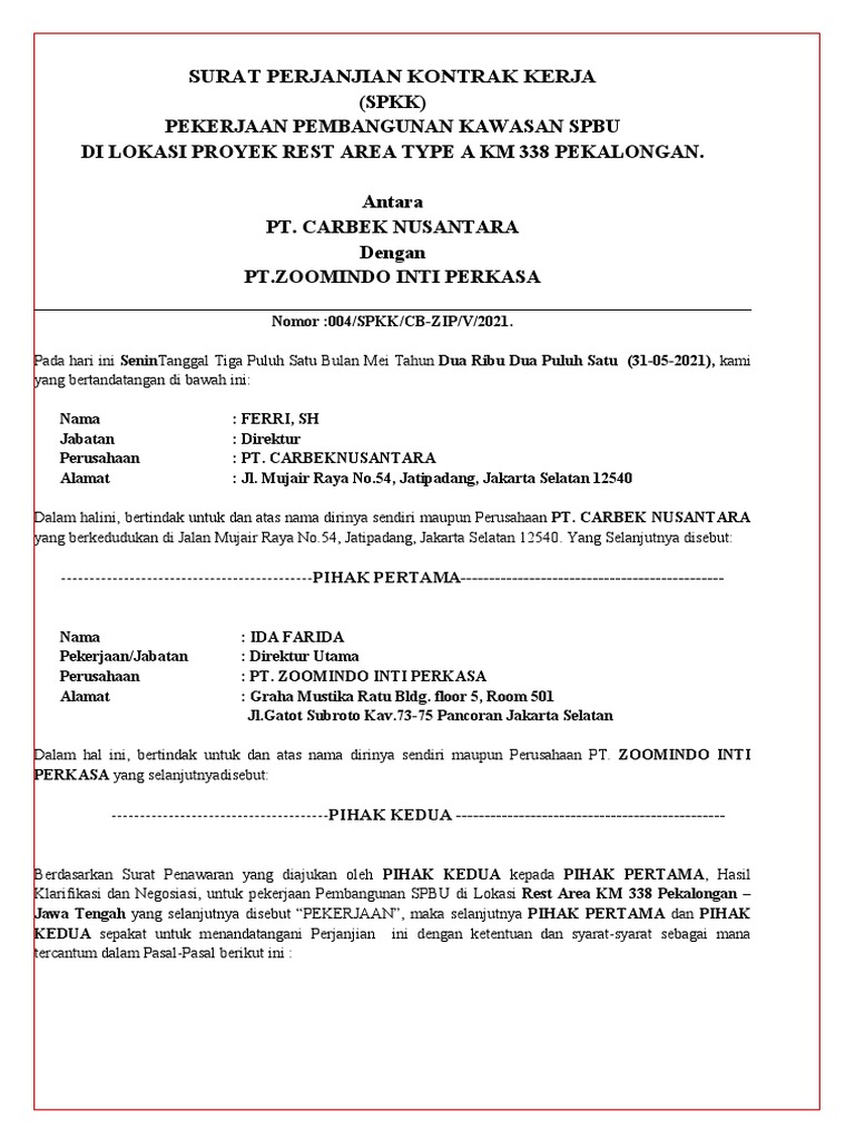 Draf Kontrak Pekerjaan | PDF