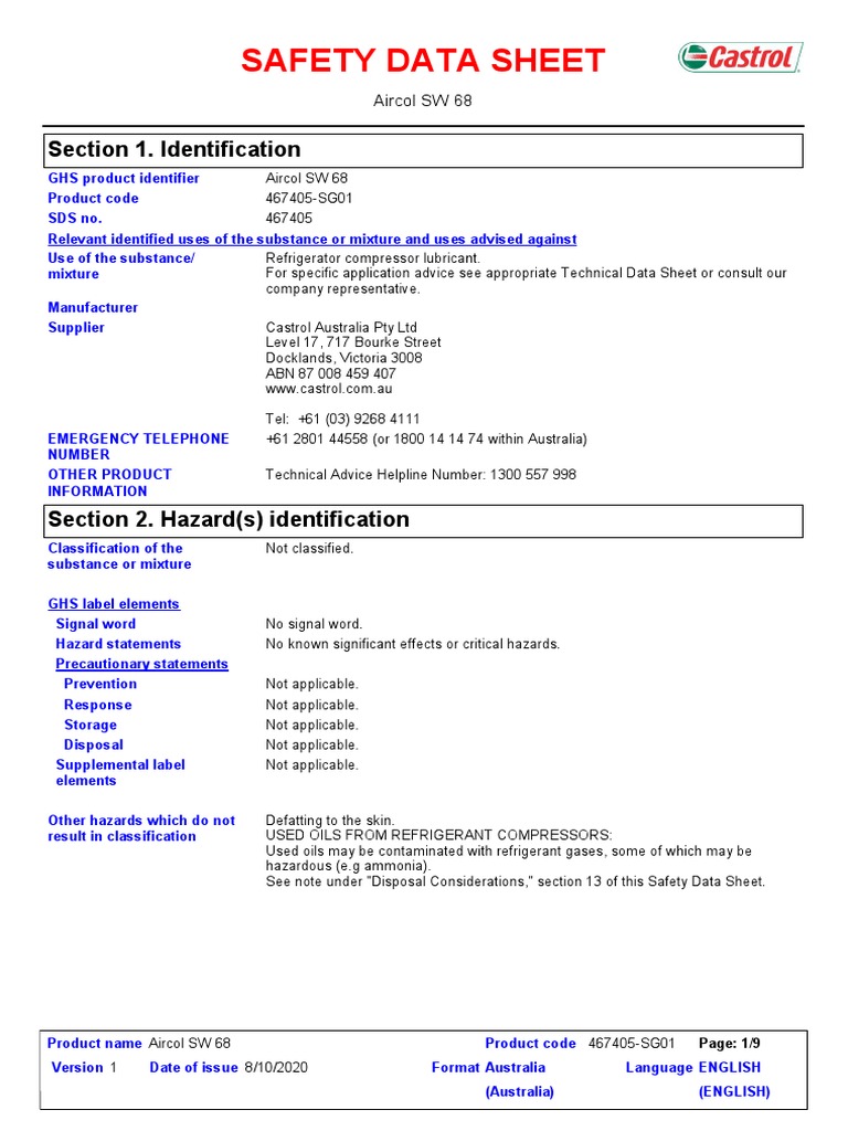 Safety Data Sheet: Section 1. Identification | PDF | Personal ...