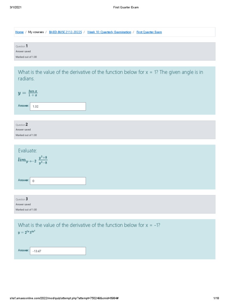 First Quarter Calculus Exam Review | PDF | Function (Mathematics) | Sine